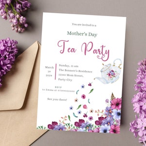 Mother's Day Tea Party Invitation, Editable Mother's Day Invitation ...