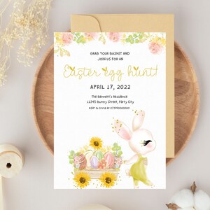 Editable Easter Egg Hunt Invitation, Easter Bunny Party Template Invite ...