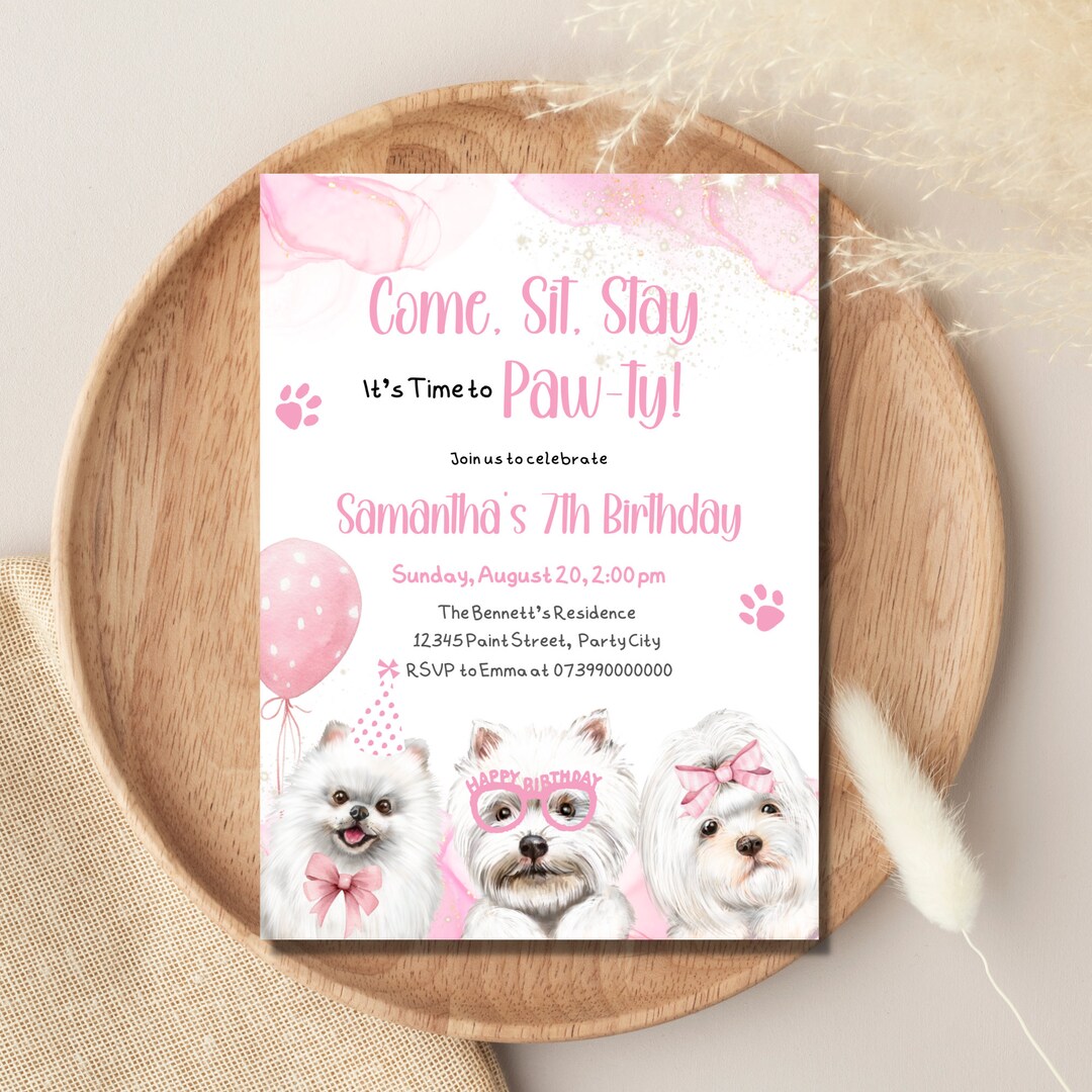 Dog Invitation Birthday Party Invites Pawty Birthday Party Girl Invite ...