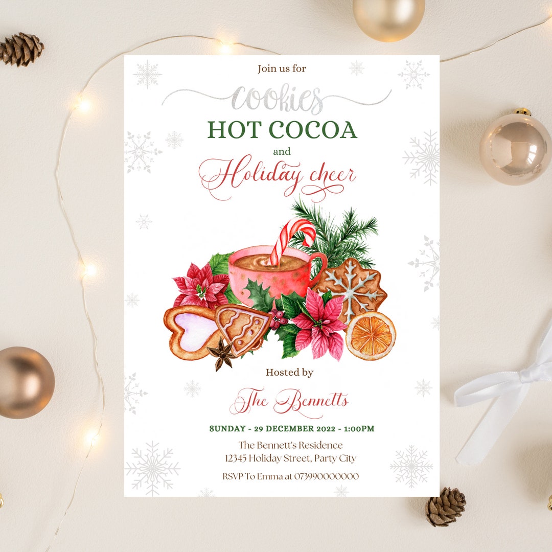 Editable Cookies Hot Cocoa Party Invitation, Christmas Cookie and Cocoa ...