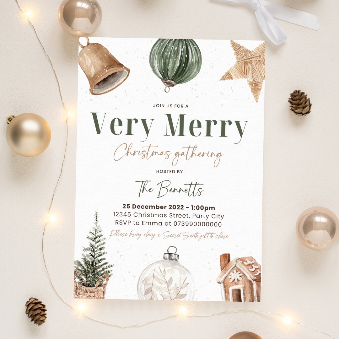 Editable Christmas Party Invitation, Boho Christmas Invite, Christmas ...