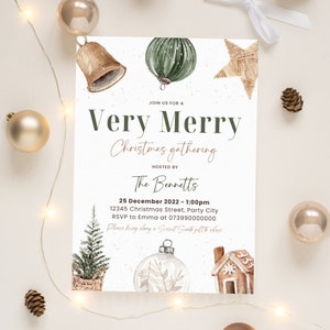 Editable Christmas Party Invitation, Boho Christmas Invite, Christmas ...