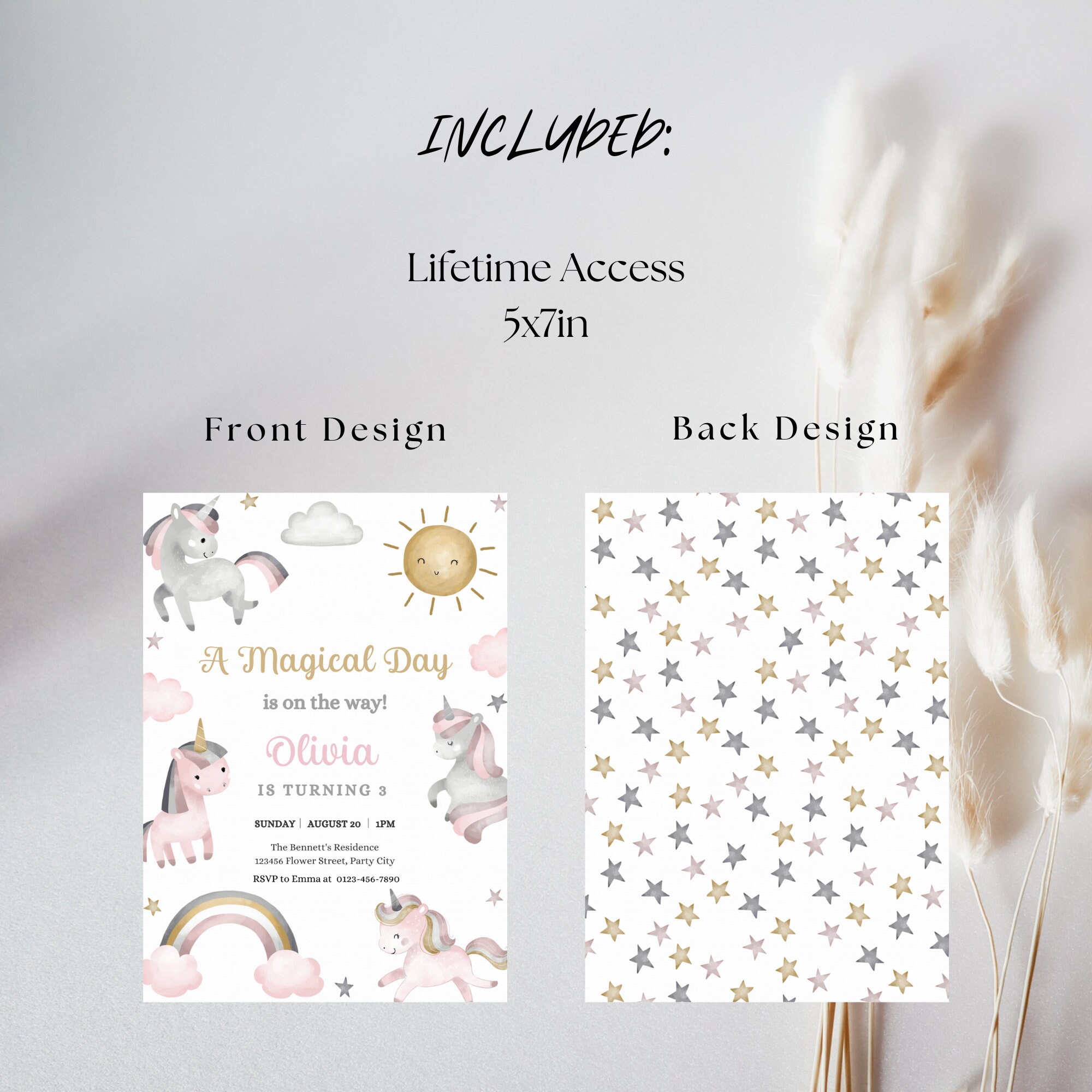 Editable Unicorn Birthday Invitation Magical Pastel Rainbow Unicorn ...