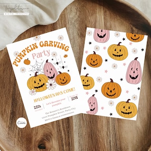 Editable Pumpkin Carving Party Invitation Retro Spooky Pumpkin ...