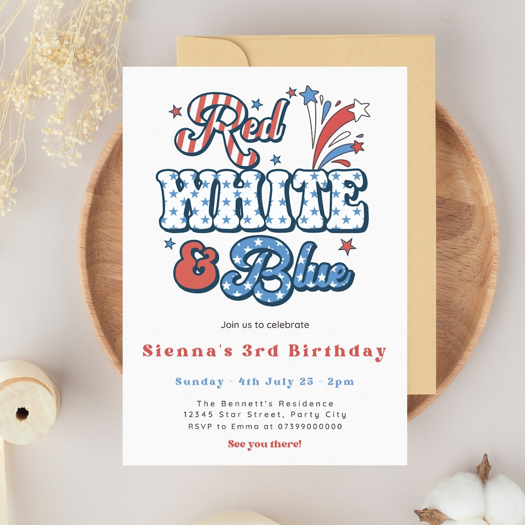 Editable 4th of July Birthday Invitation Template, Retro Fourth of July ...