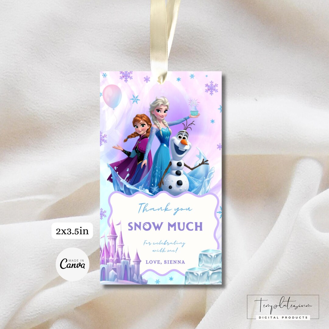Editable Frozen Birthday Gift Tag Template, Printable Thank You Favor ...