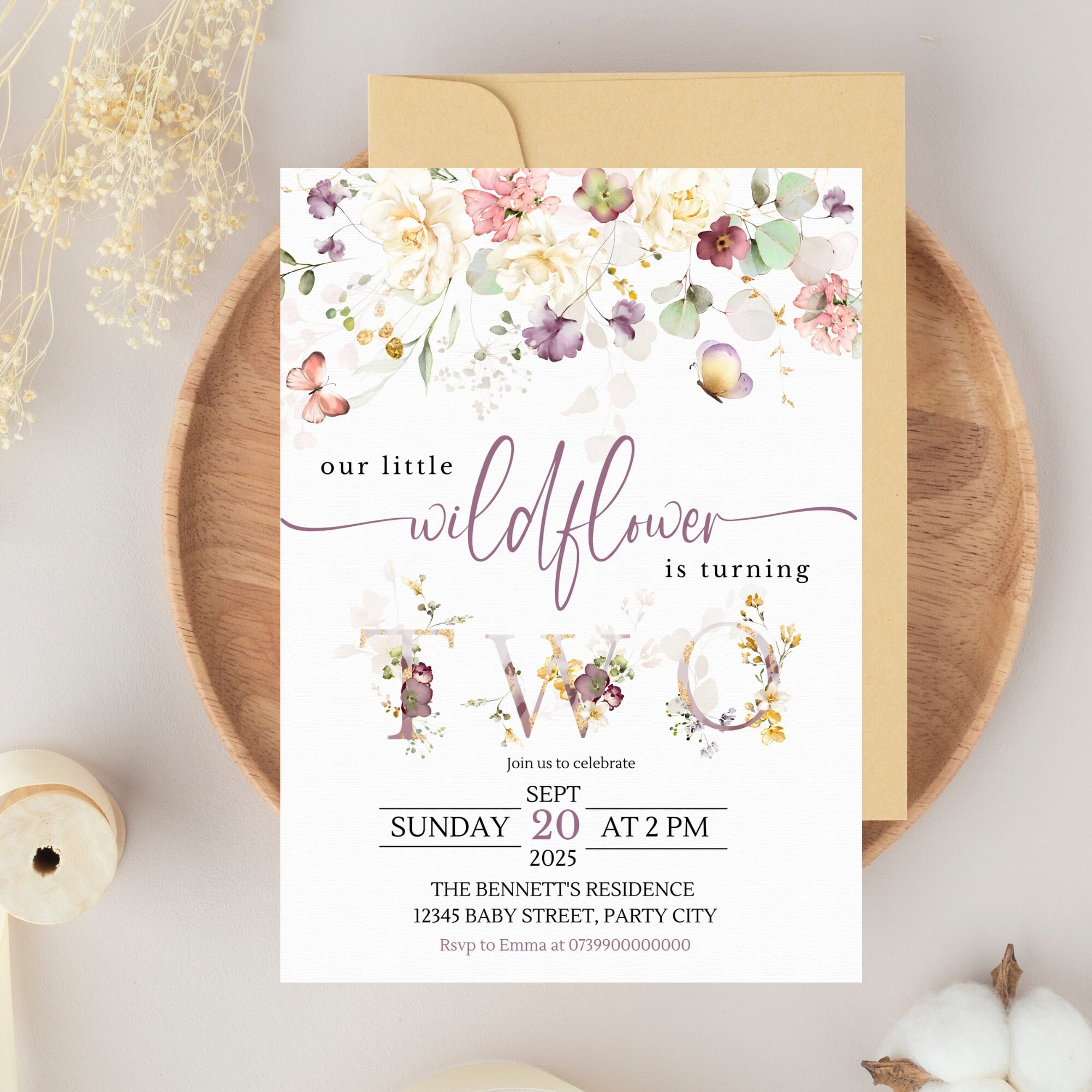 Editable Wildflower Birthday Party Invitations 2nd Birthday - Etsy