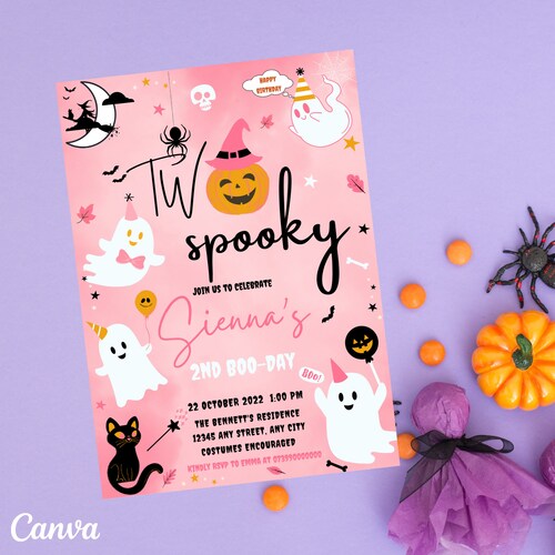 Editable Halloween 2nd Birthday Invitation Pink Ghost Costume - Etsy