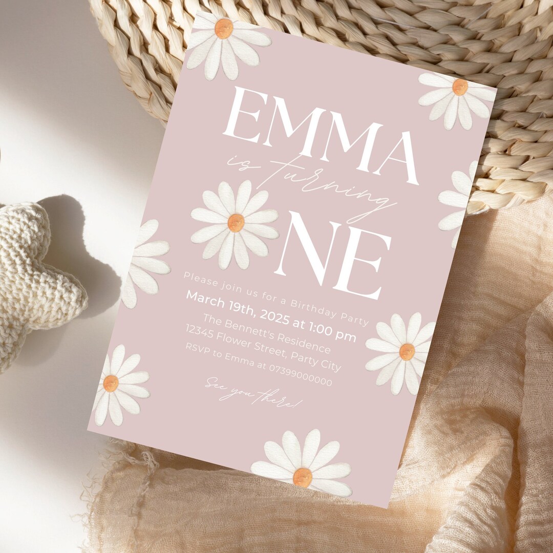 Editable Retro Daisy First Birthday Party Invitation Daisy 1st Birthday ...