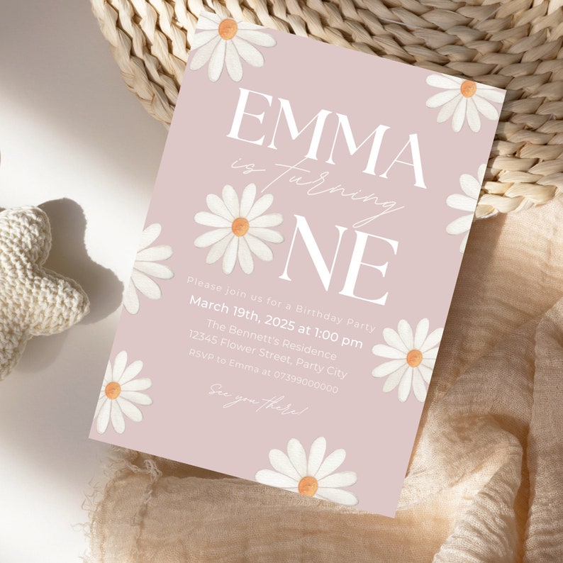 Editable Retro Daisy First Birthday Party Invitation Daisy 1st Birthday ...