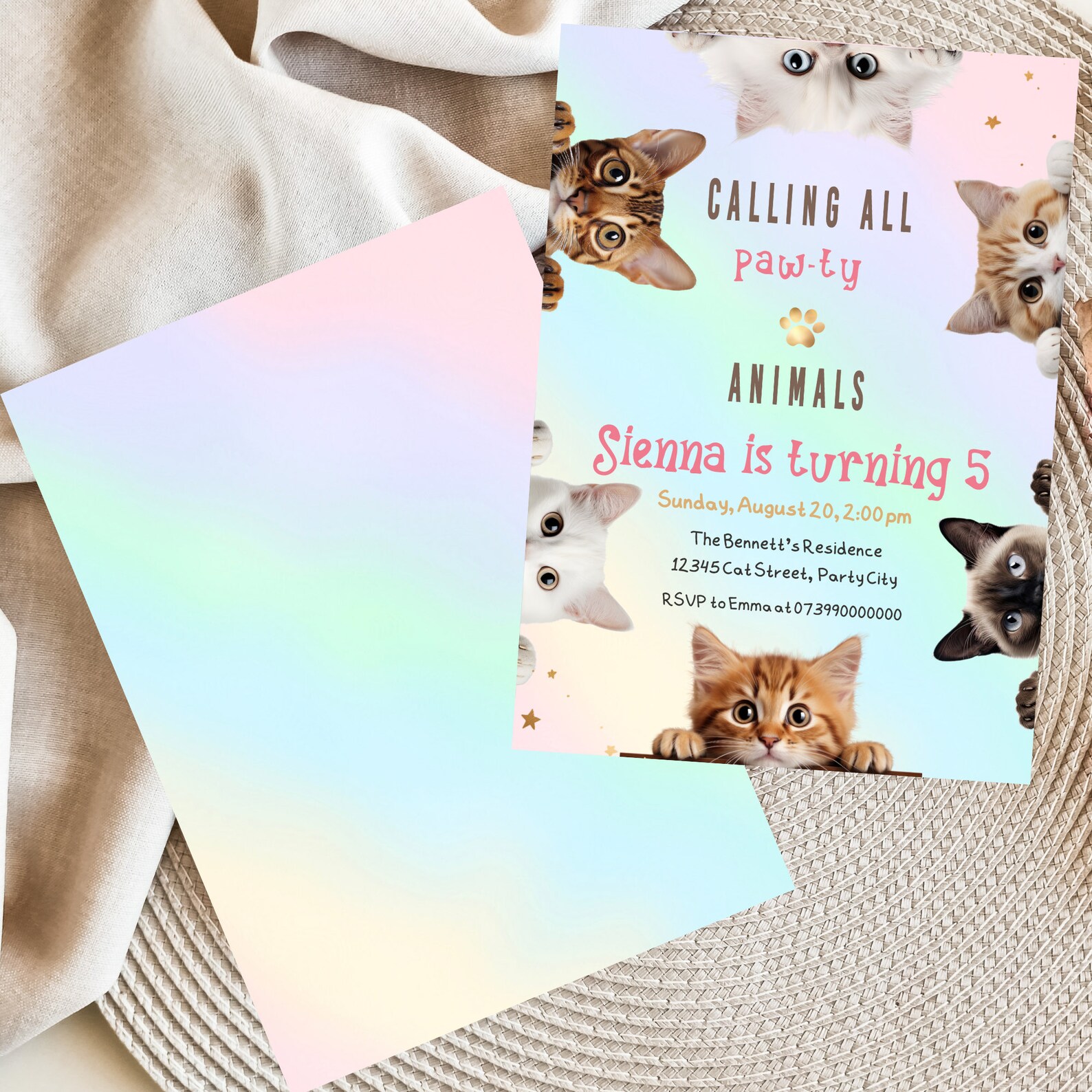 Editable Cat Invitation, Cute Cats Birthday Invite, Kitty Cat Birthday ...