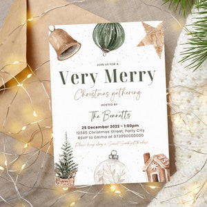 Editable Christmas Party Invitation, Boho Christmas Invite, Christmas ...
