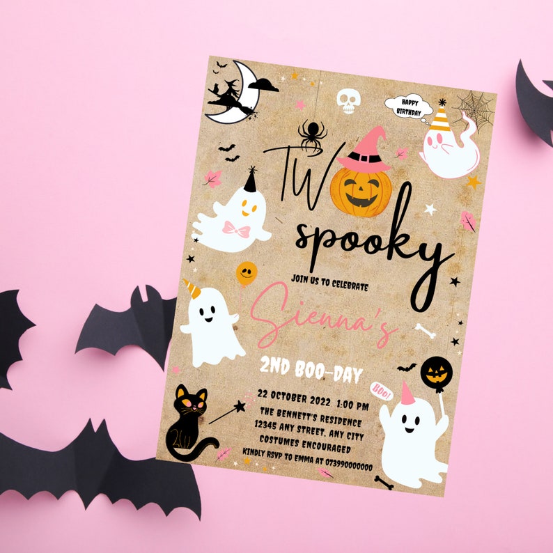 Editable Two Spooky Vintage Halloween Ghost 2nd Birthday Party - Etsy