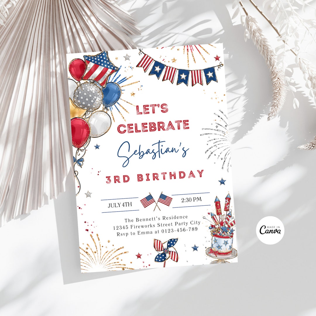 American Birthday Invitation 4th of July Party Invite Template Editable ...