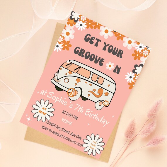 Groovy Birthday Party Invitation Daisy Birthday Invitation | Etsy