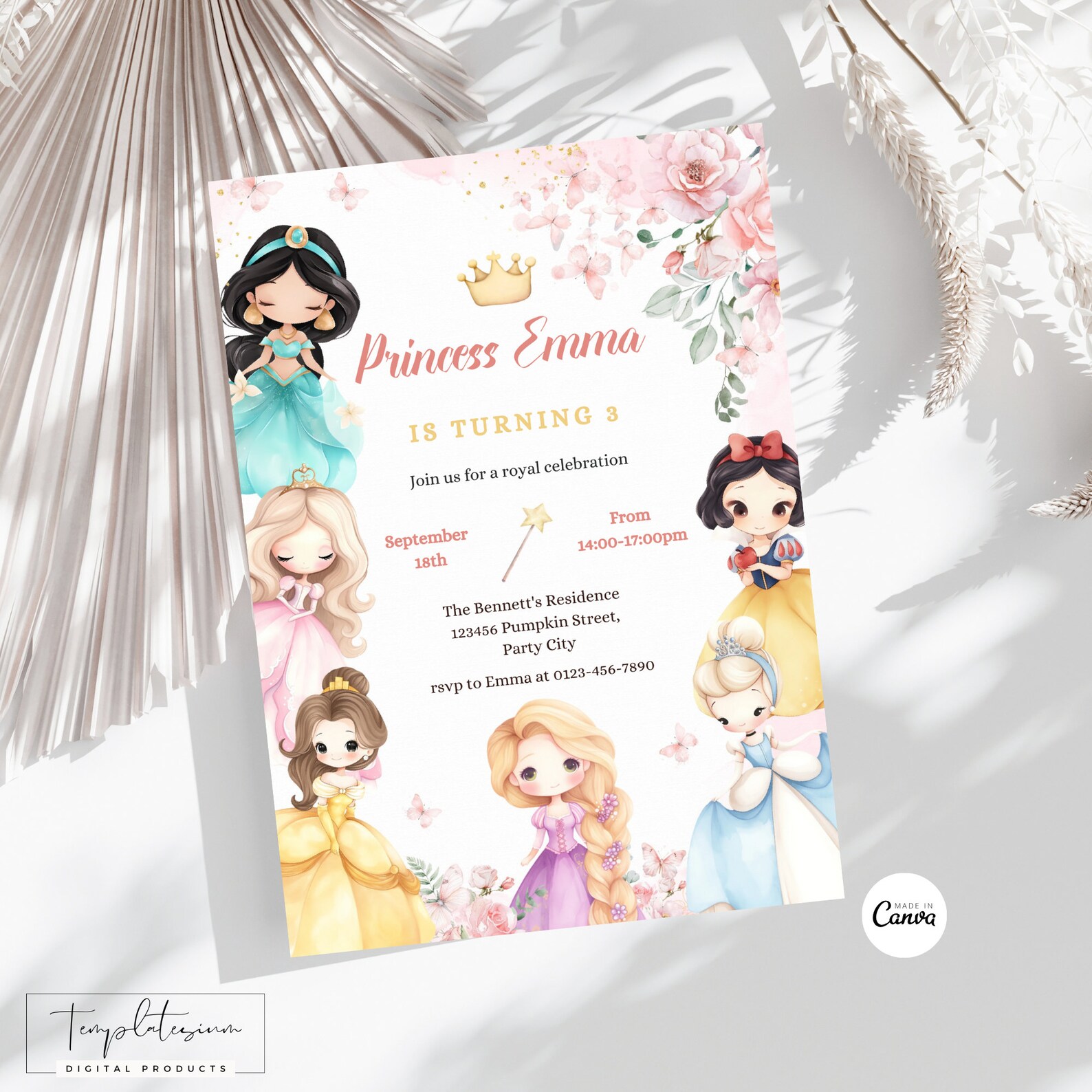 Editable Princess Birthday Invitation Girl Birthday Custom Princess ...