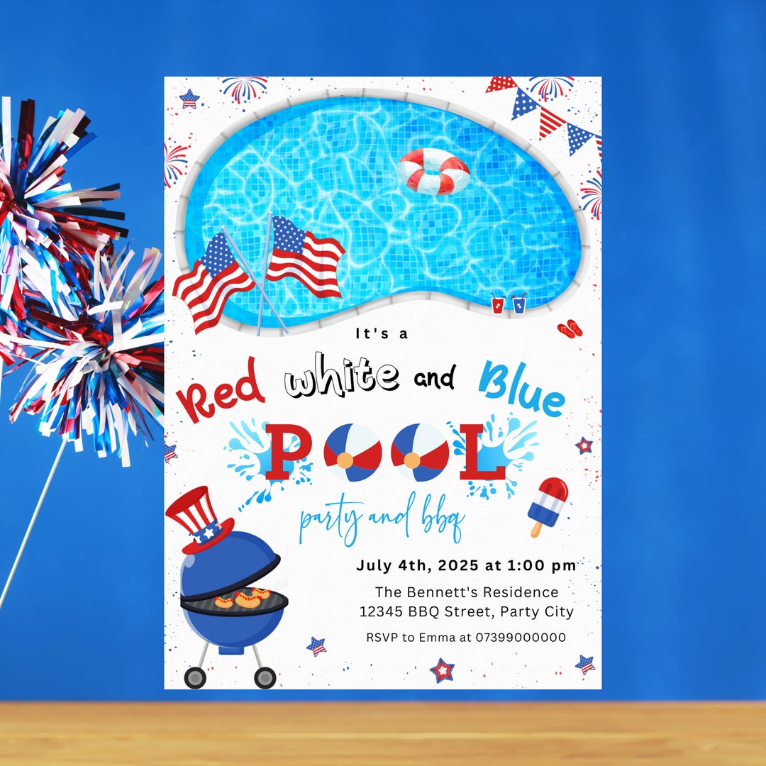 Editable 4th of July Pool Party Invitation -fourth of July Summer BBQ ...