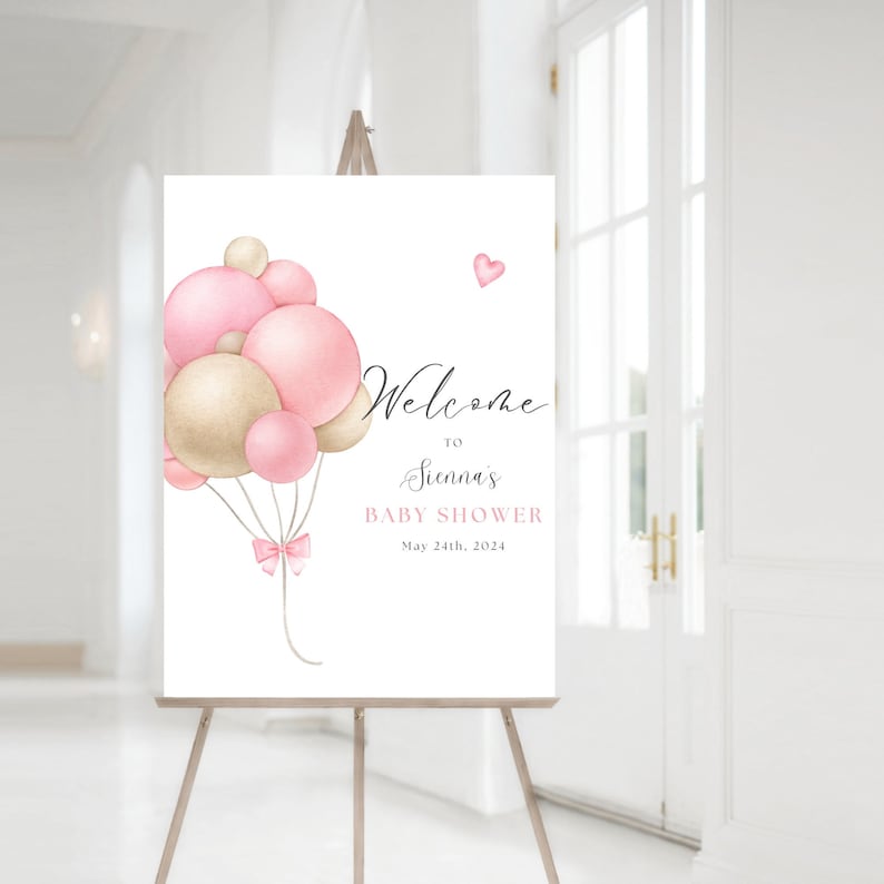 Editable Balloons Baby Shower Welcome Sign Girl Pink Welcome - Etsy