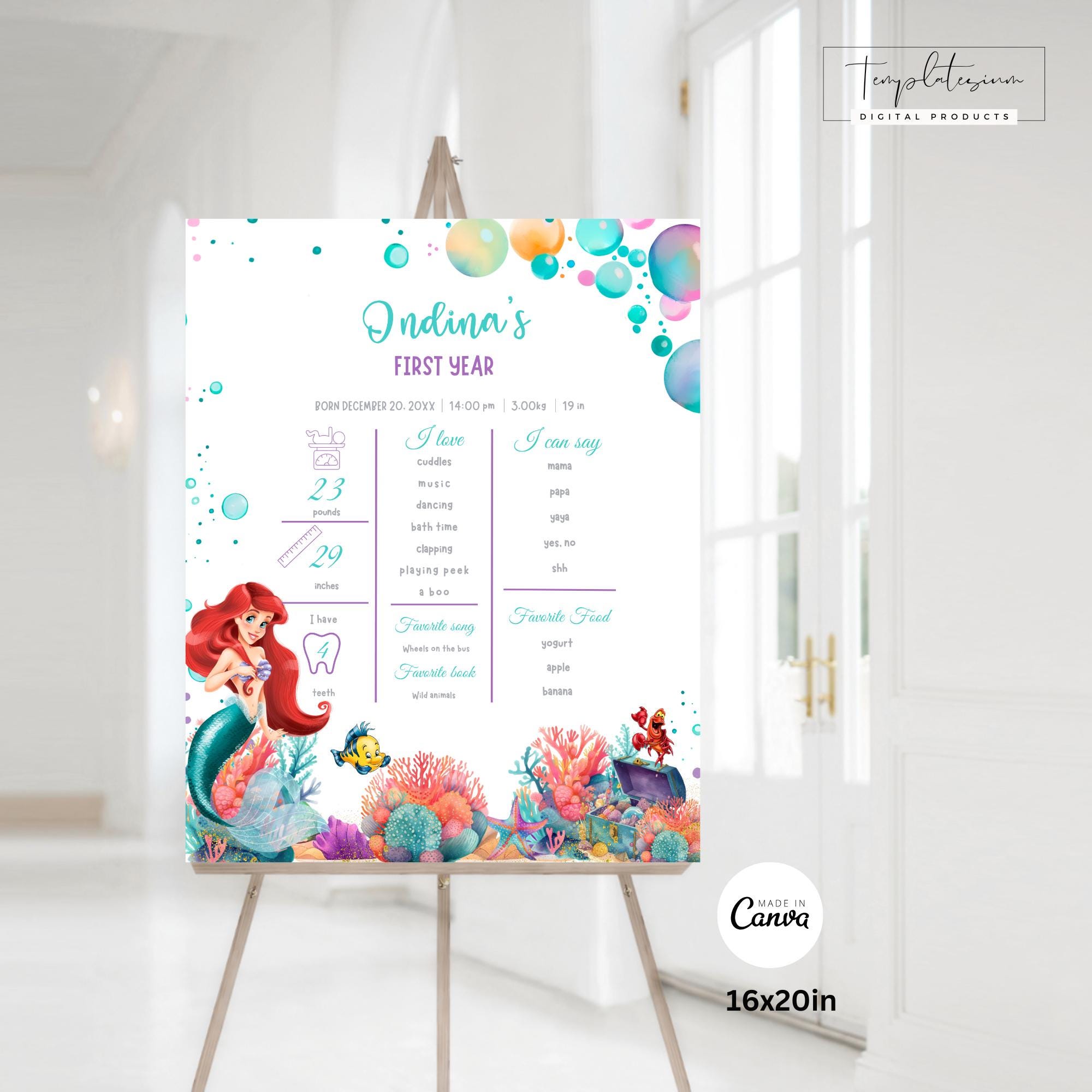 Editable Little Mermaid Milestone Sign, Ariel Birthday Decor Template ...