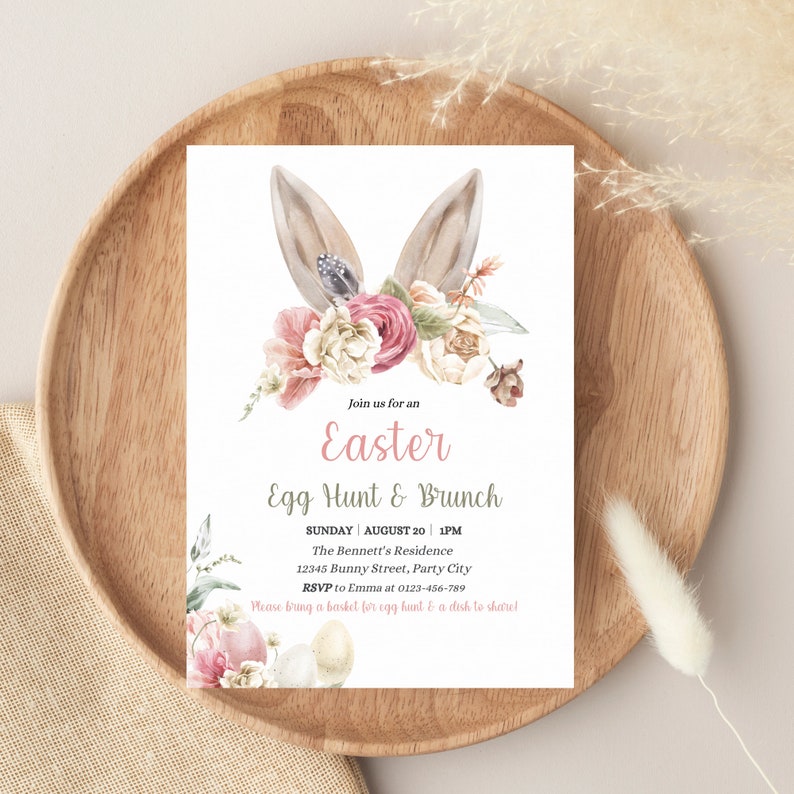 Editable Easter Egg Hunt Invitation, Easter Brunch Invite, Bunny Easter Party Invite, Easter ...