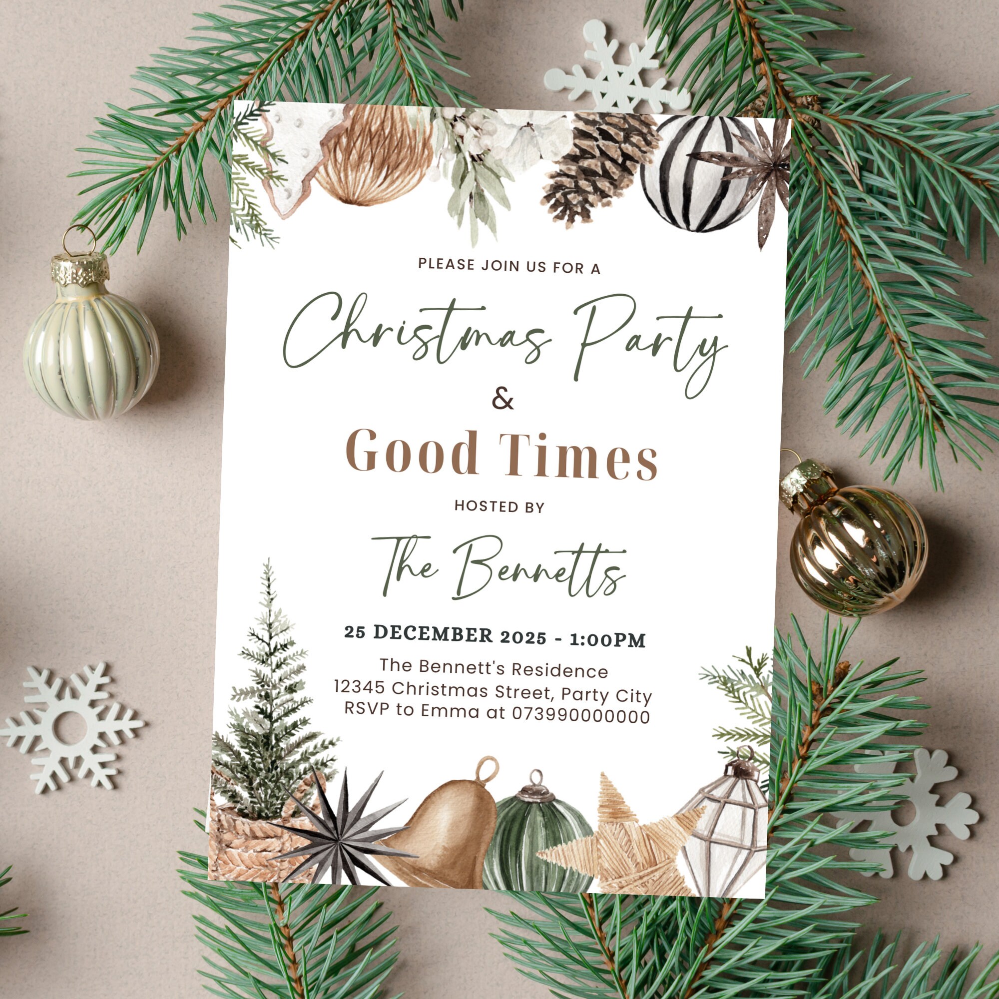 Editable Christmas Party Invitation, Boho Christmas Invite, Christmas ...