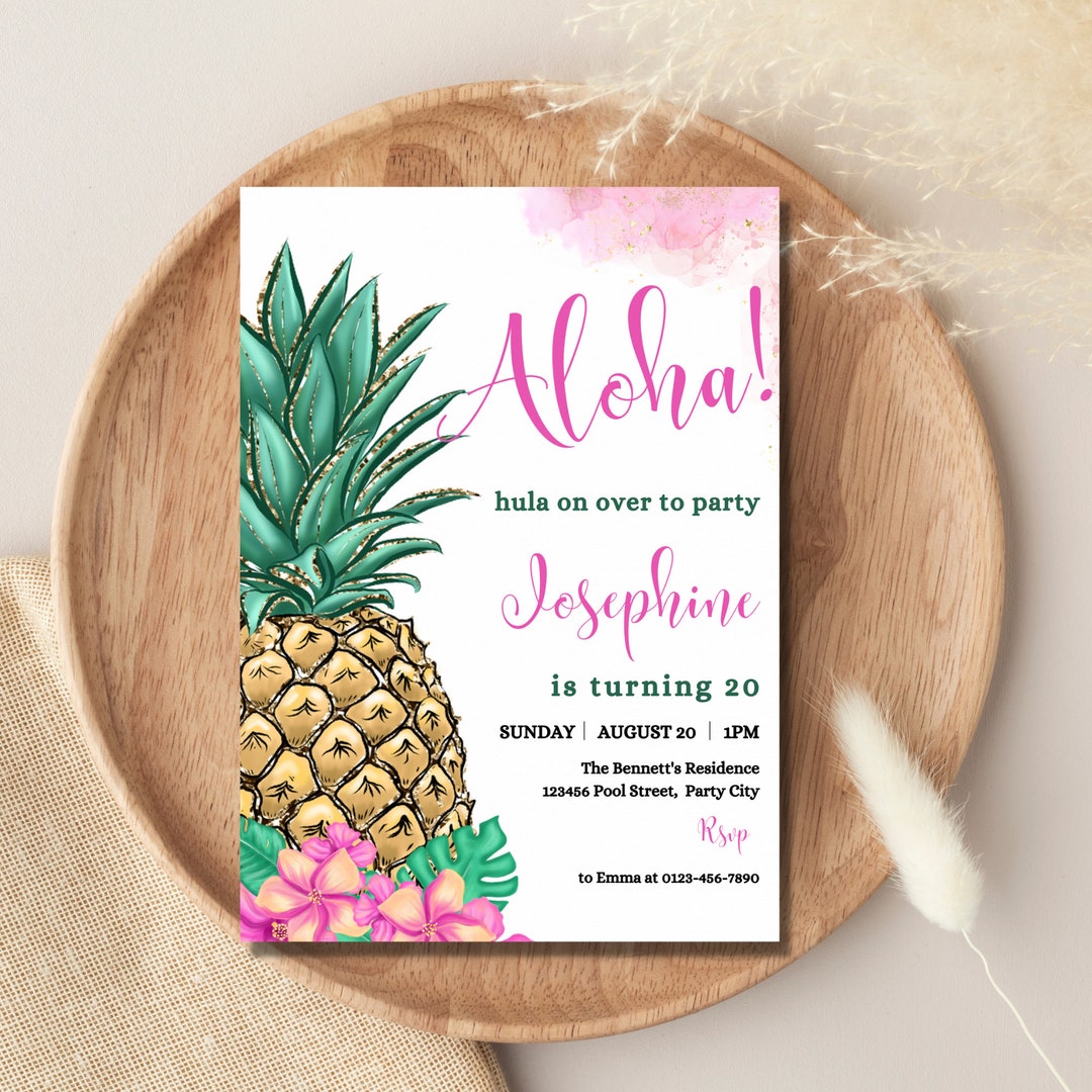 Editable Aloha Birthday Invitation Pineapple Birthday Party Hawaiian ...