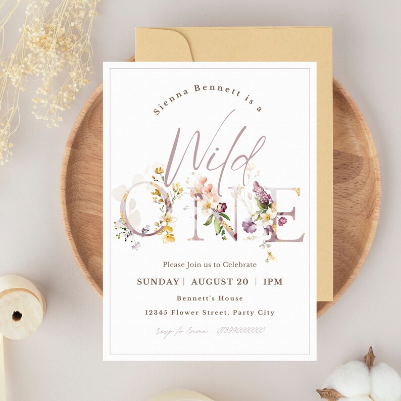 Editable Floral 1st Birthday Invite Wildflower Birthday Party - Etsy