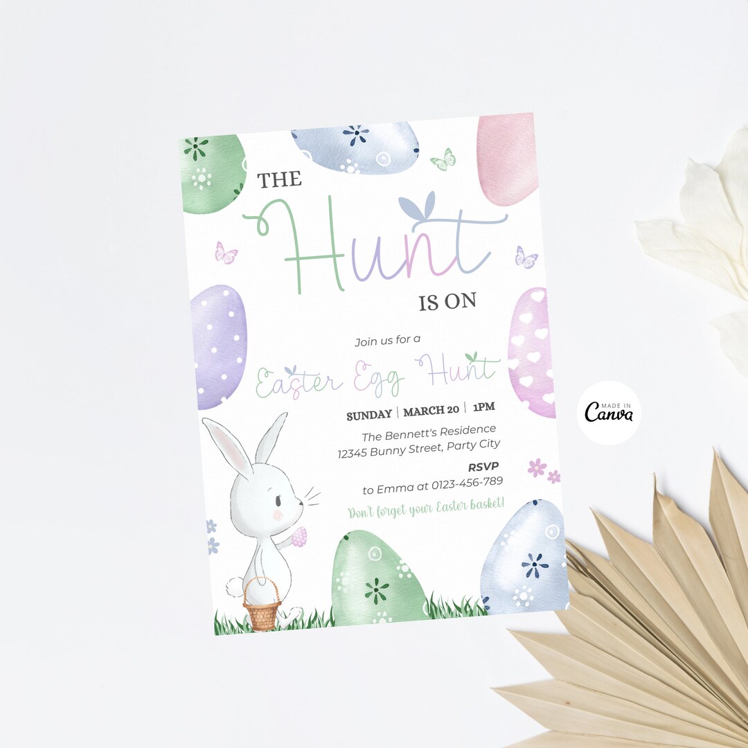 Editable Easter Egg Hunt Invitation, Egg Hunt Easter Card, Bunny Easter ...