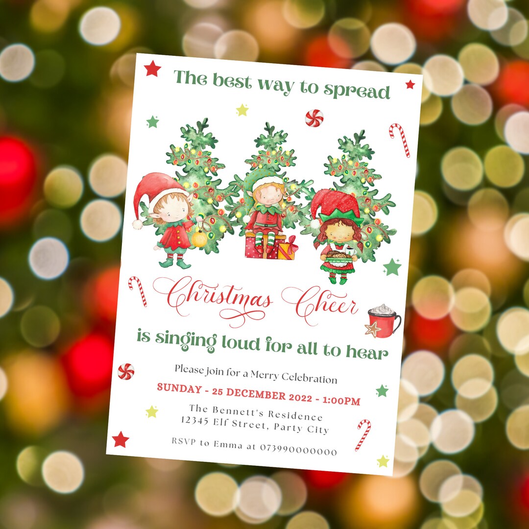 Editable Christmas Cheer Invitation Elf Christmas Party - Etsy UK