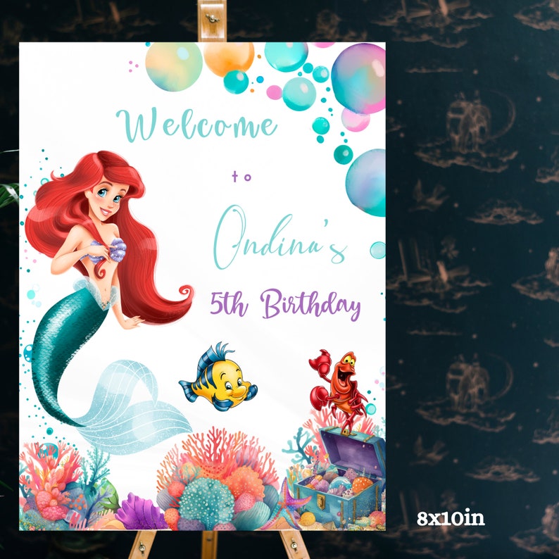 Editable Little Mermaid Welcome Sign Ariel Birthday Decor - Etsy UK