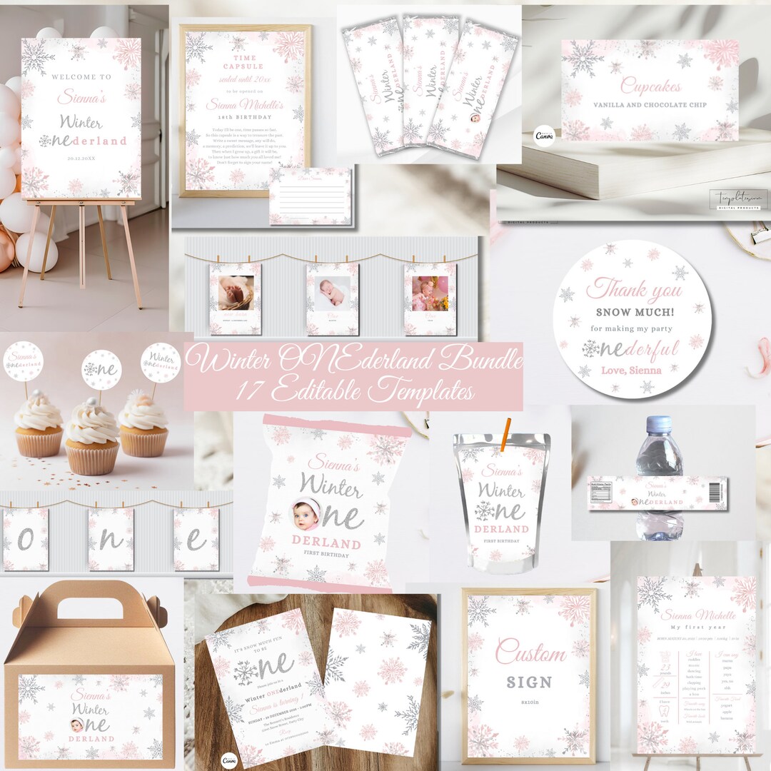 Winter Onerderland First Birthday Invite Bundle, Girl Winter First ...