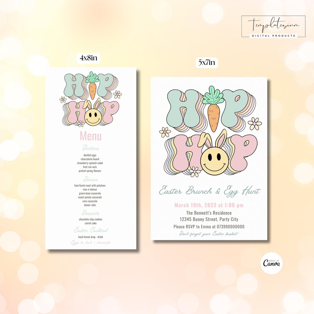 Editable Retro Groovy Easter Spring Groovy Invite Peeps Easter Template ...