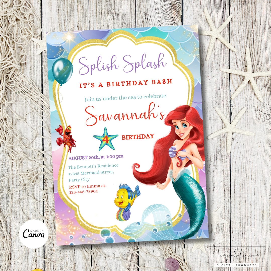 Editable Little Mermaid Invitation Little Mermaid Birthday Invite ...