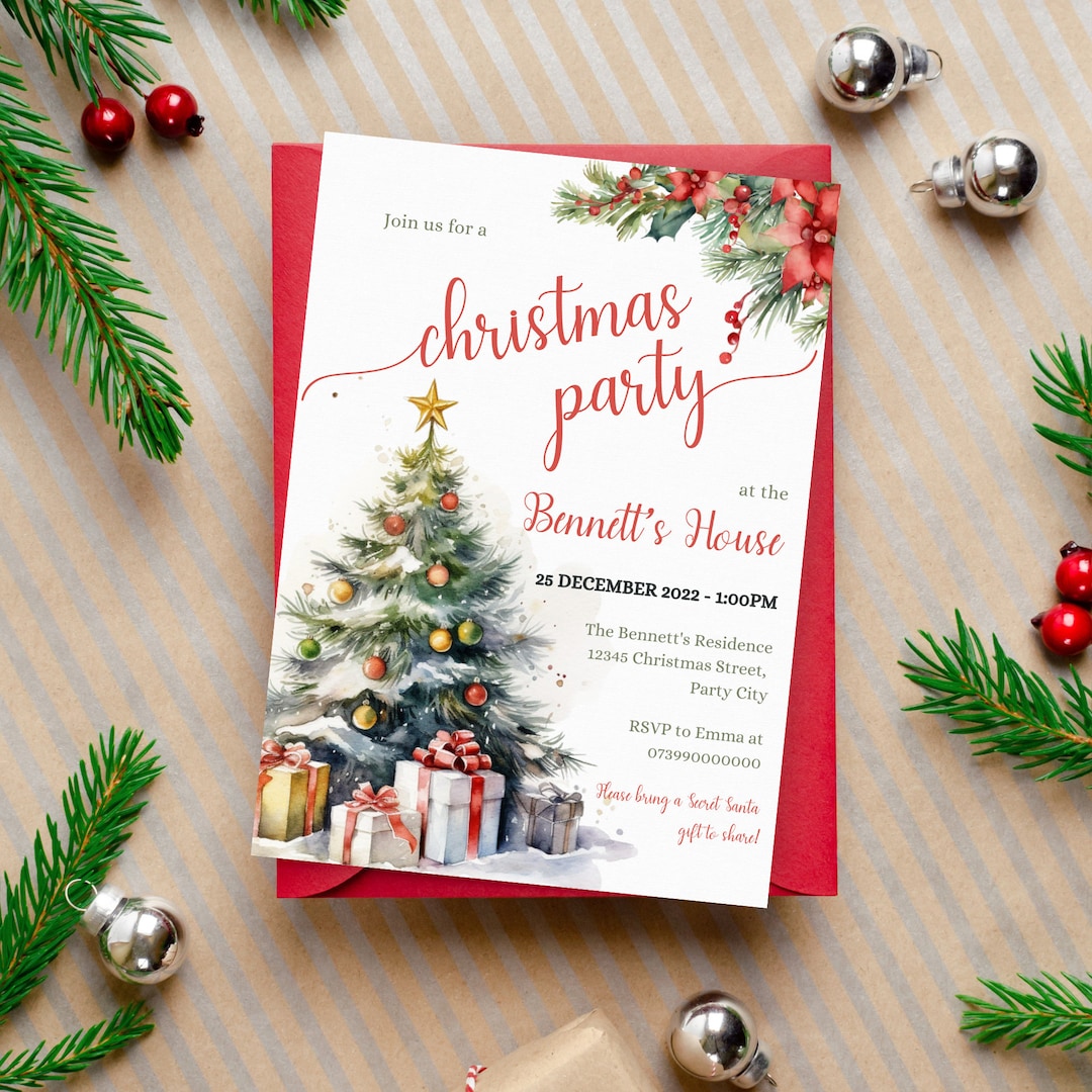 Editable Christmas Party Invitation, Christmas Party Invite, Christmas ...