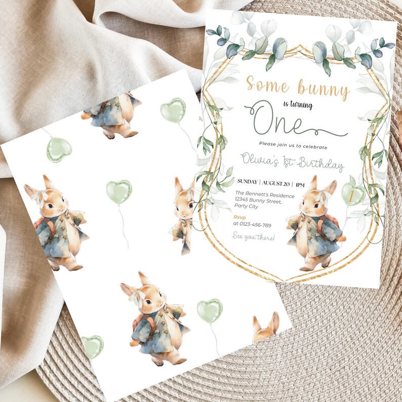 Editable Bunny 1st Birthday Invitation, Girl Any Age Bunny Birthday ...