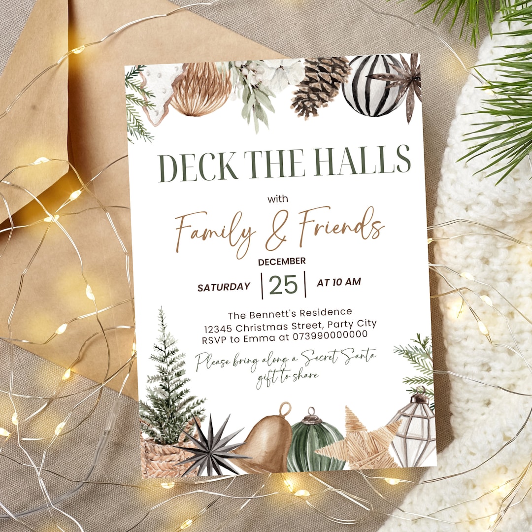 Editable Christmas Party Invitation, Boho Christmas Invite, Christmas ...
