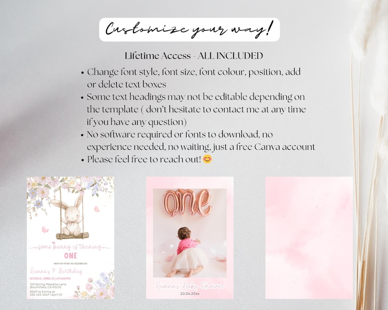 Some Bunny is One Birthday Invitation, Editable Pink Girl 1st Birthday ...
