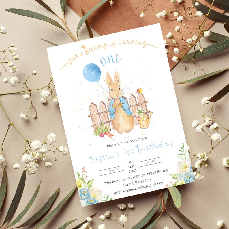 Editable Peter Rabbit 1st Birthday Party Invitation Rustic - Etsy