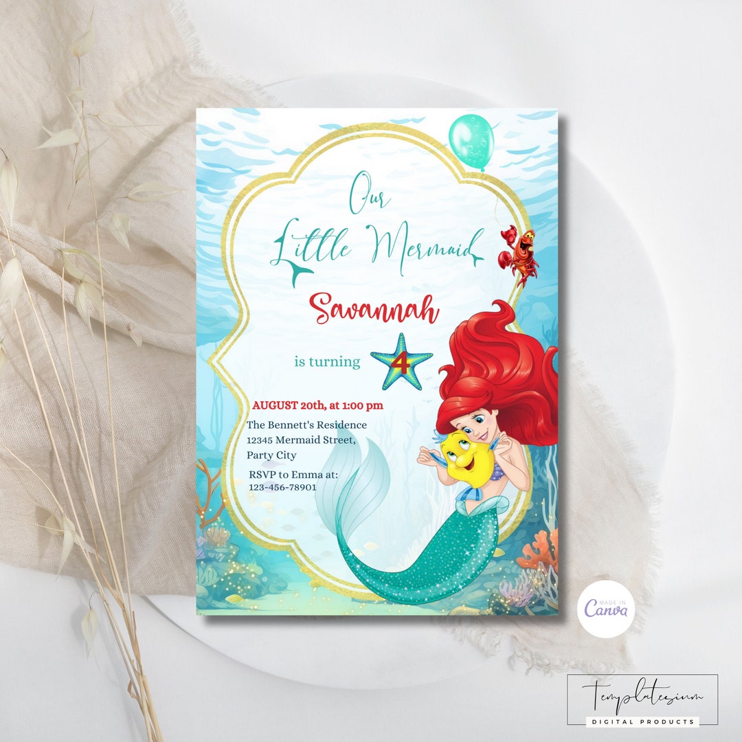 Editable Little Mermaid Invitation Little Mermaid Birthday Invite ...