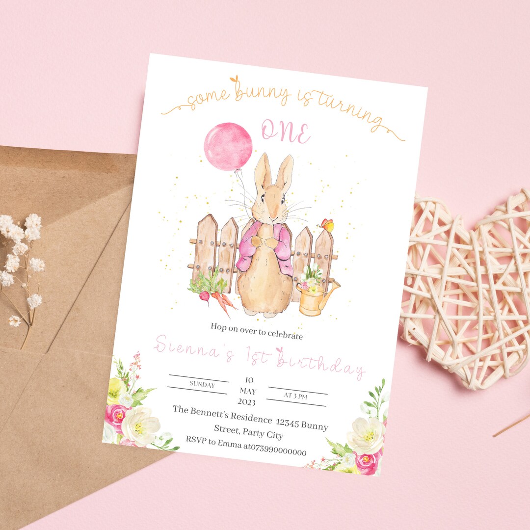 Peter Rabbit Invitation, Editable Invite Template, Rustic Bunny, Peter ...