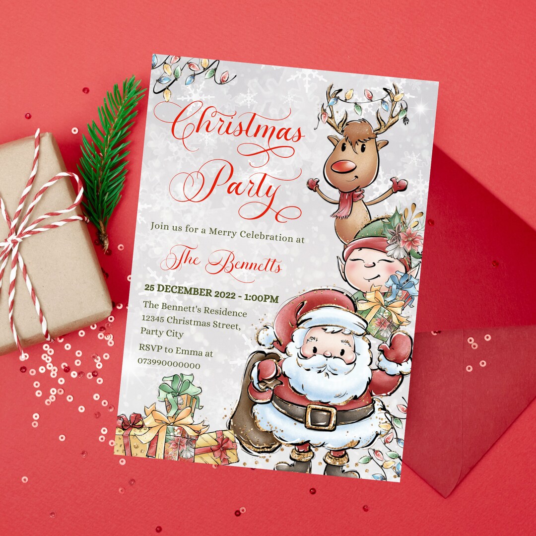 Editable Christmas Party Invitation, Kids Christmas Party Invitation ...
