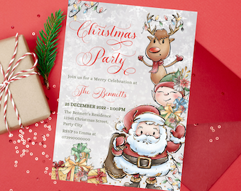 Editable Christmas Party Invitation Christmas Cute Kids - Etsy