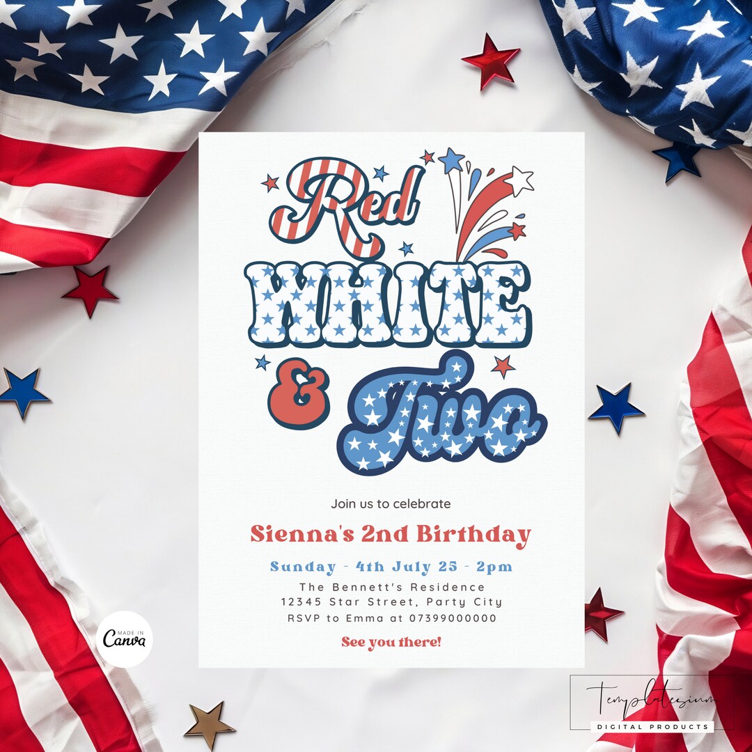 Editable 4th of July Birthday Template, Retro Fourth of July Card, Red ...