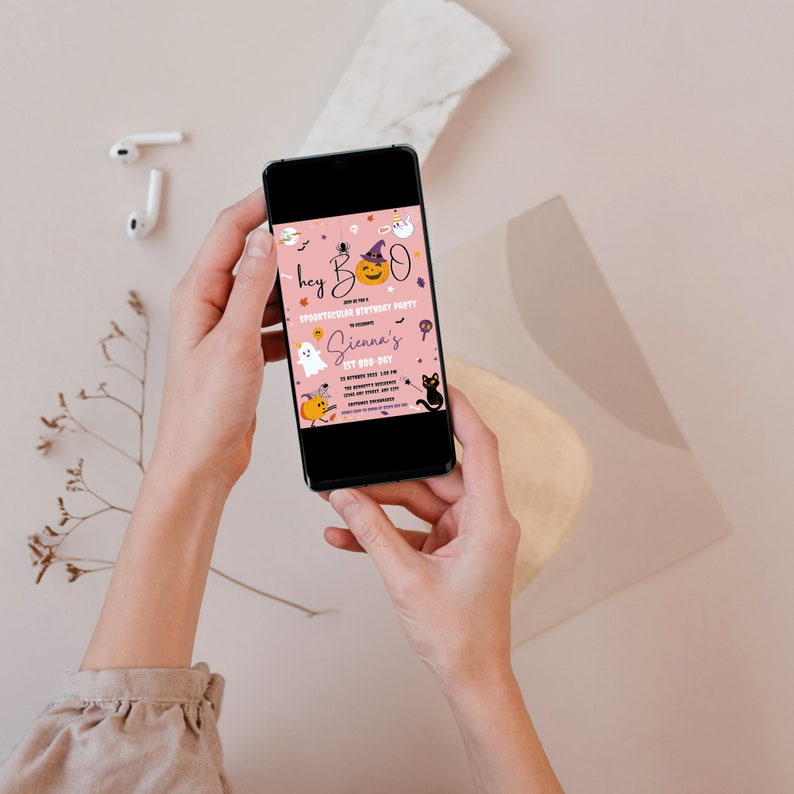 Editable Halloween Pink Ghost Birthday Invitation Hey Boo - Etsy