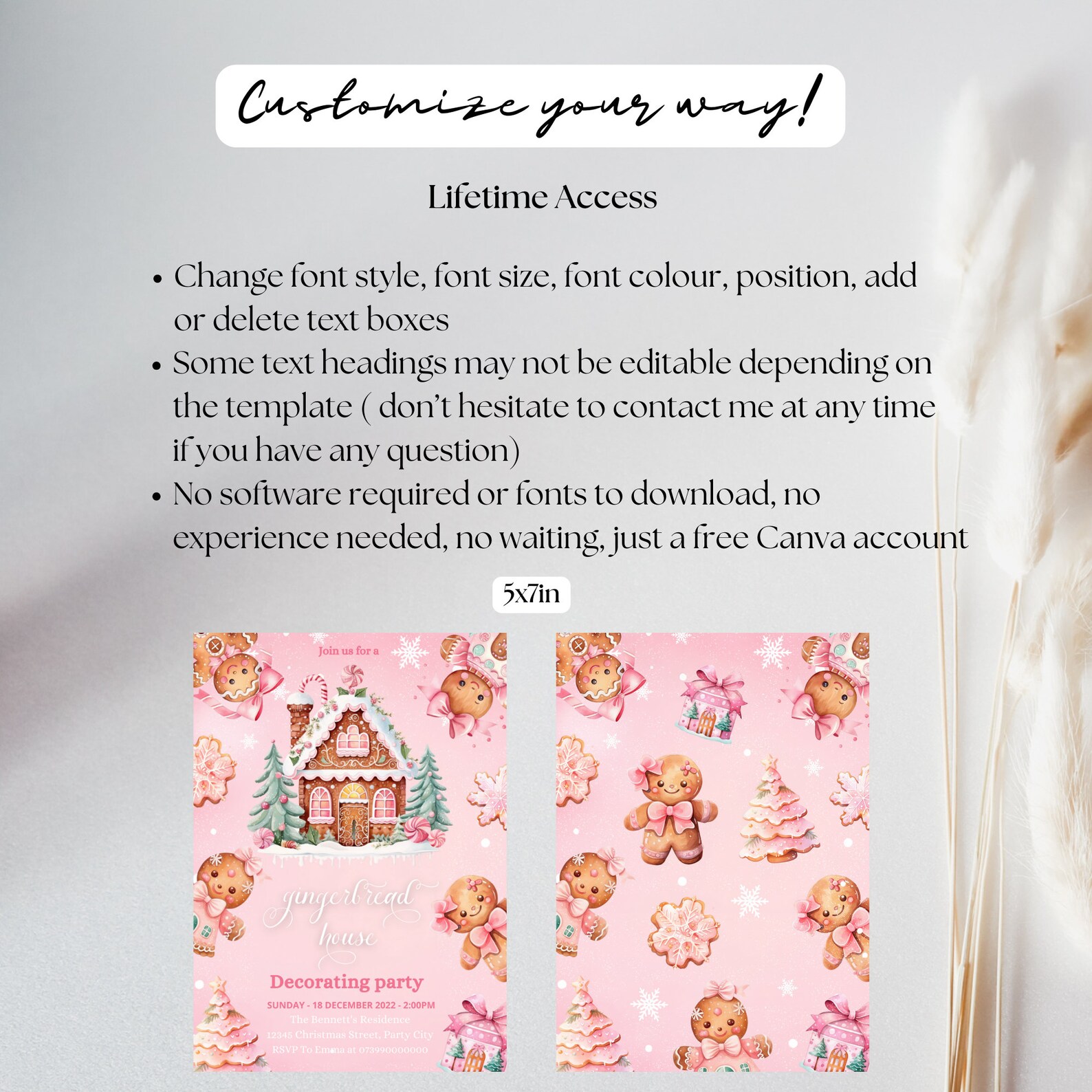 Editable Gingerbread House Decorating Party Invitation, Pink ...