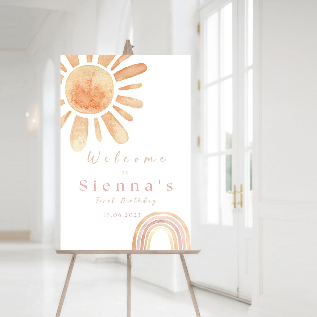 EDITABLE First Trip Around the Sun Welcome Sign, Boho Sun Birthday ...