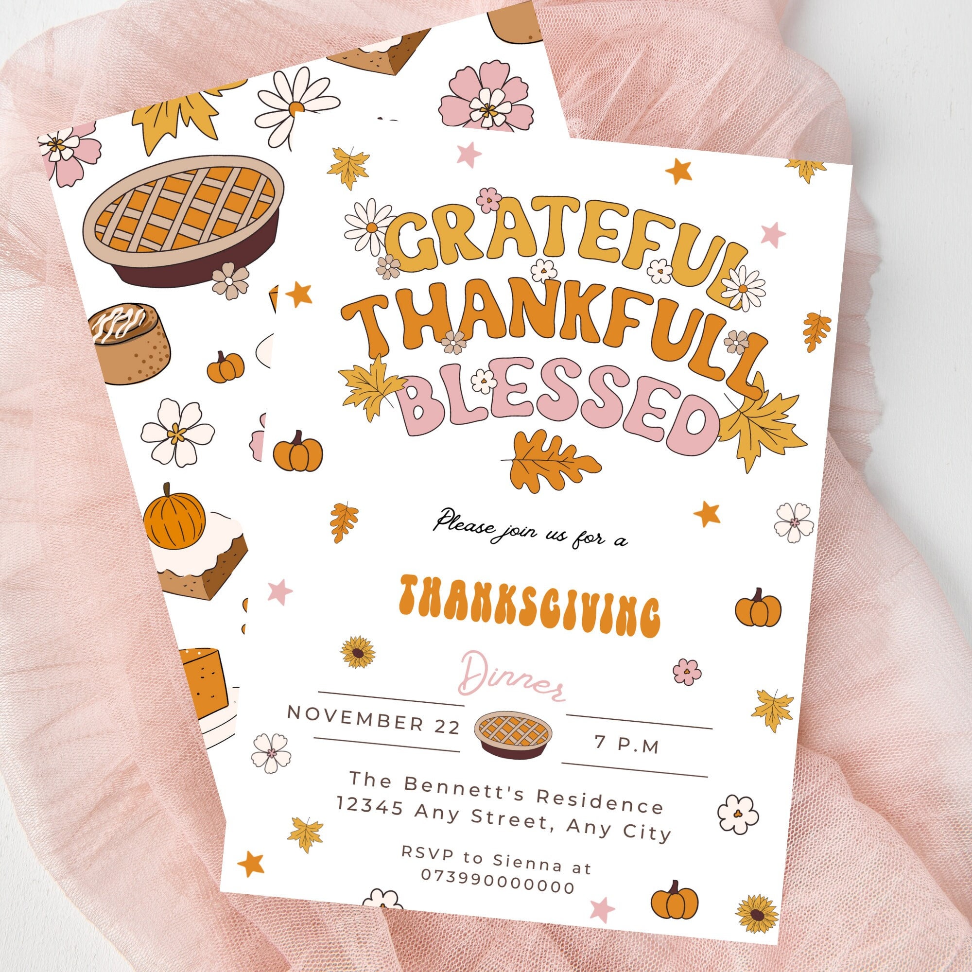 Editable Thanksgiving Invitation, Thanksgiving Dinner Invite, Grateful ...