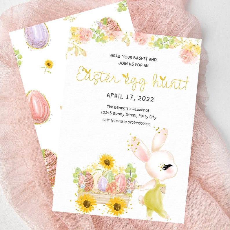 Editable Easter Egg Hunt Invitation Easter Bunny Party - Etsy