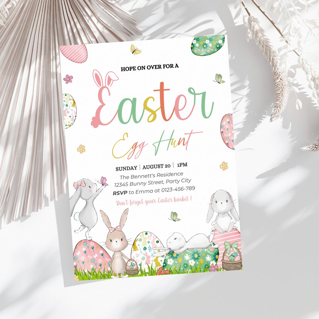 Editable Easter Egg Hunt Invitation, Egg Hunt Easter Card, Bunny Easter ...