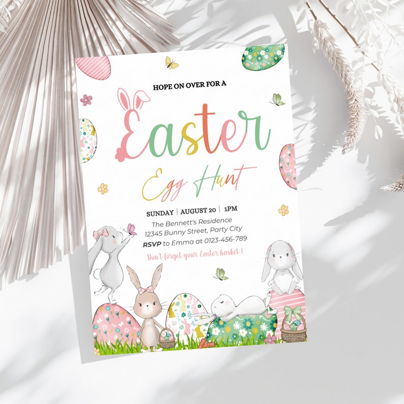 Editable Easter Egg Hunt Invitation, Egg Hunt Easter Card, Bunny Easter ...